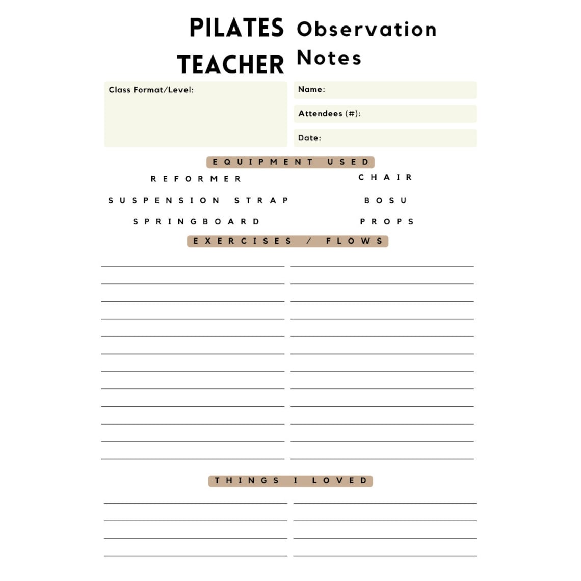 Pilates Teacher Observation Notes Digital Printable - Etsy