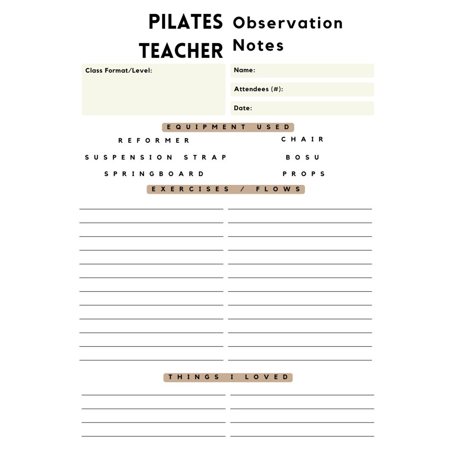 Pilates Teacher Observation Notes Digital Printable - Etsy