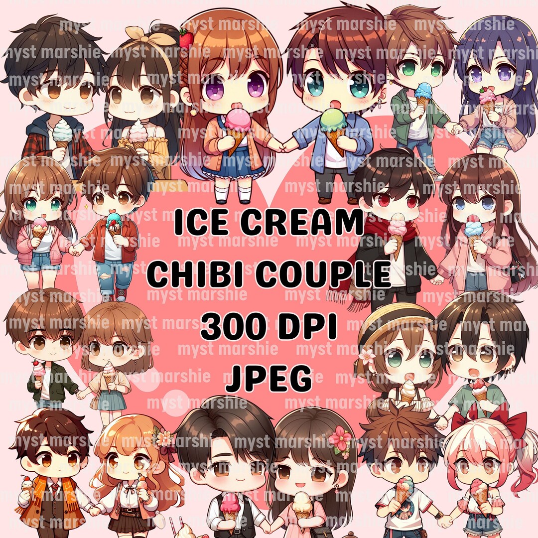 Ice Cream Chibi Couple Digital Illustration Digital Art AI Art Chibi ...