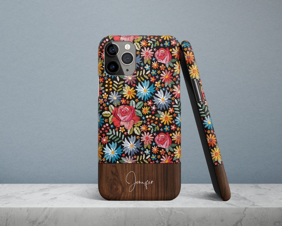 Custom Embroidery Flowers phone case for iPhone 15, 14, 13 Pro Max ...