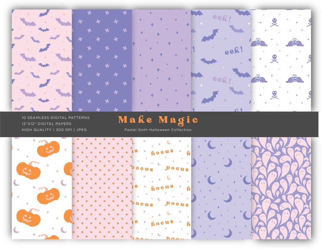Pastel Halloween Digital Paper Cute Spooky Seamless Pattern Pastel Goth ...