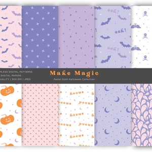 Pastel Halloween Digital Paper Cute Spooky Seamless Pattern Pastel Goth ...