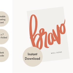 Bravo Printable Congratulations Card | INSTANT DOWNLOAD | Blank Inside ...