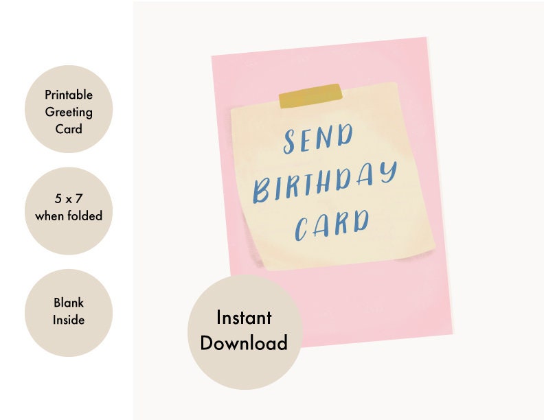 Funny Post It Printable Birthday Card | INSTANT DOWNLOAD | Reminder ...