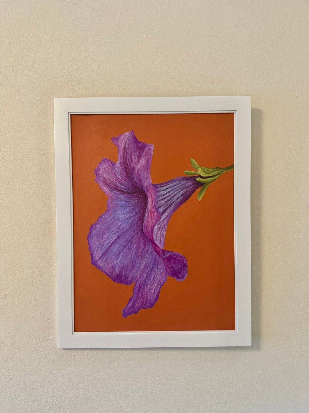 Leia, ORIGINAL Pastel Drawing, Purple Flower, Vibrant Colors, Hand ...