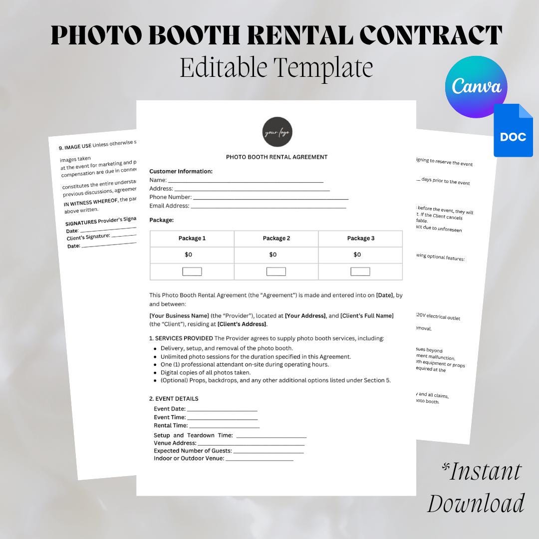 Photo Booth Contract | Photo Booth Rental Contract, Photo Booth ...