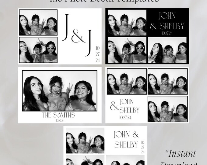 5 Wedding Photo Booth Templates Set, Black and White Photo Booth, Glam ...