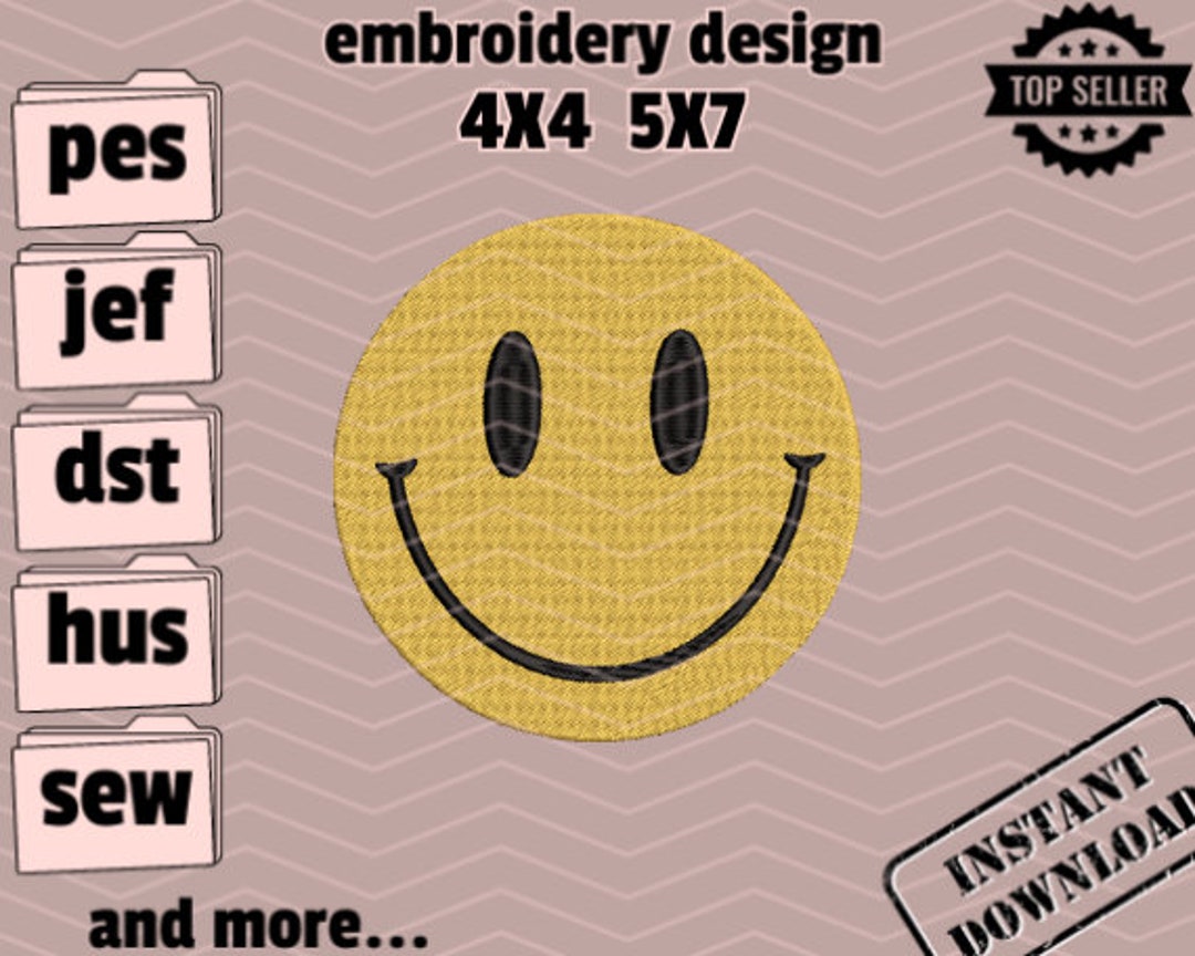 Yellow Smiley Face Embroidery File Trendy Embroidery Design Embroidery Smile Pes File for ...