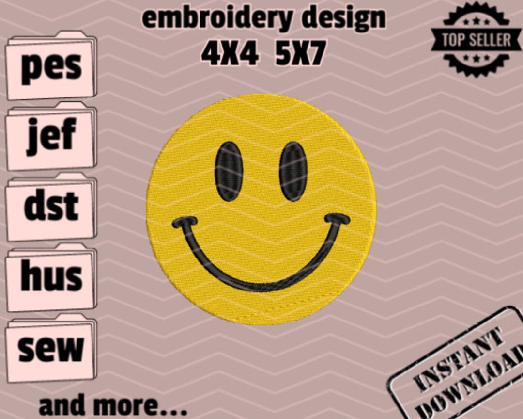 Yellow Smiley Face Embroidery File Trendy Embroidery Design Embroidery Smile Pes File for ...