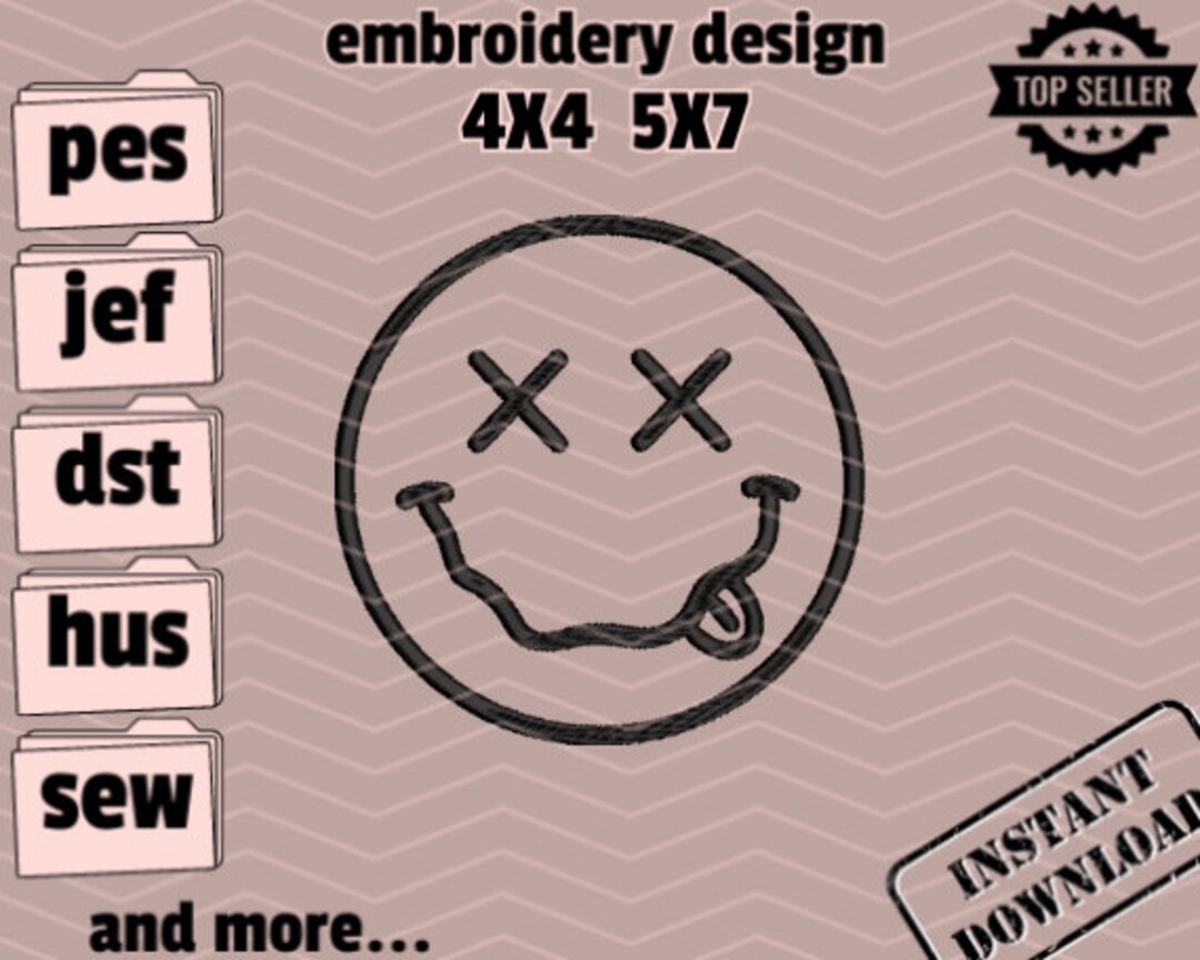 X Eyes Smiley Face Embroidery File Trendy Embroidery Design Embroidery ...