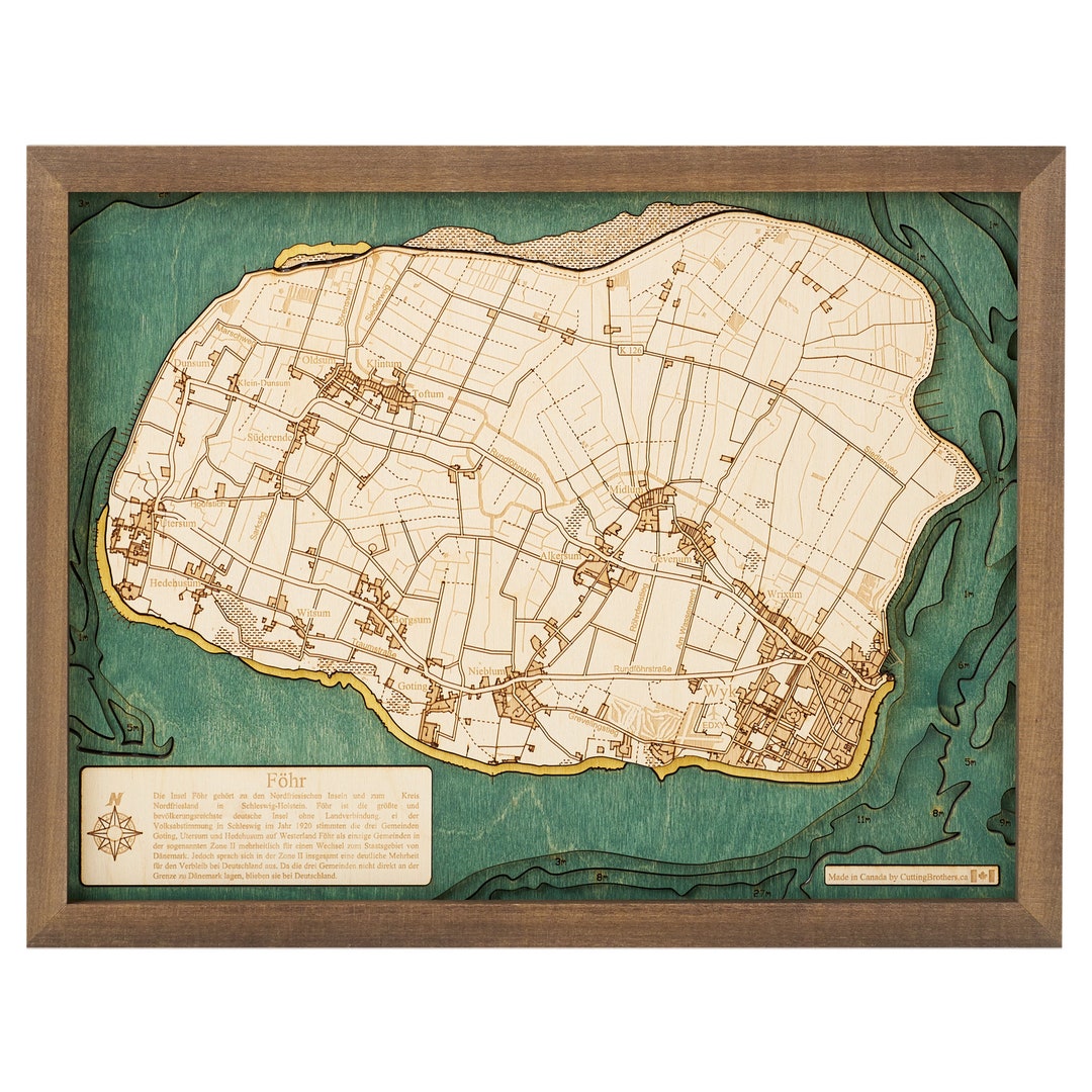 Föhr 30.5 X 40.5 Cm, Unique 3D Wall Map Made of Wood, Assembled by Hand ...