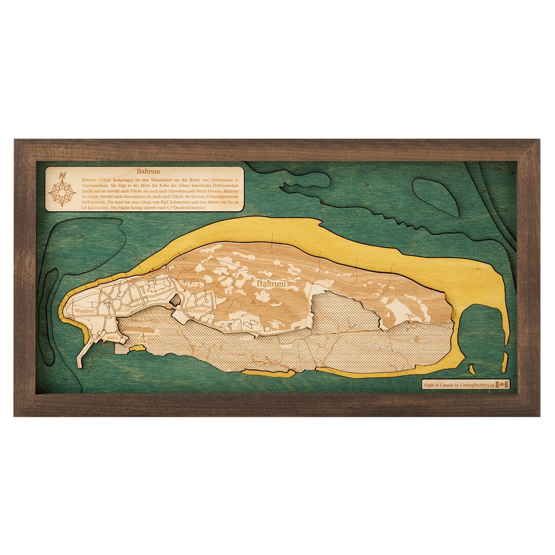 Baltrum / Balteringen 3D Wall Map Made of Wood, Hand-assembled, 40.5 X ...