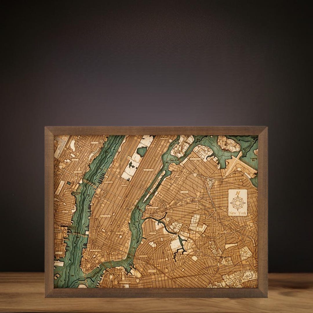 NEW YORK - 3D Wall Map Made of Natural Wood, Handmade. 40.5 X 30.5 Cm ...
