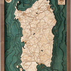 SARDINIA - 3D Wall Map Made of Natural Wood, Handmade, 30.5 X 40.5 Cm ...
