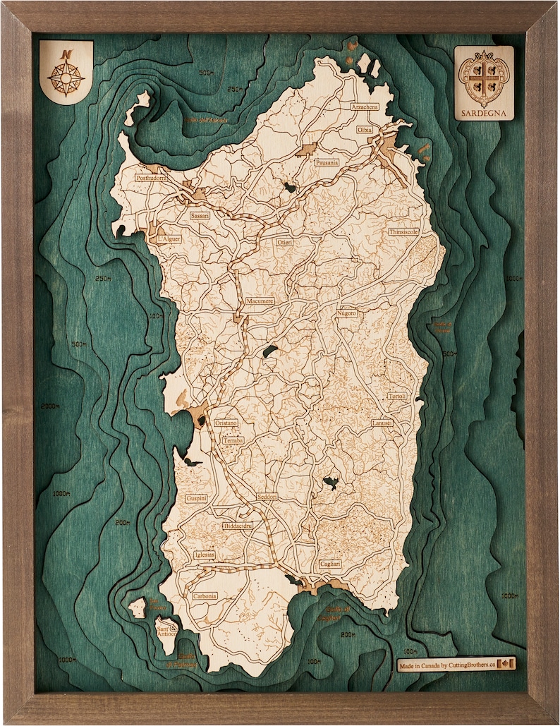SARDINIA - 3D Wall Map Made of Natural Wood, Handcrafted, 30.5 X 40.5 ...