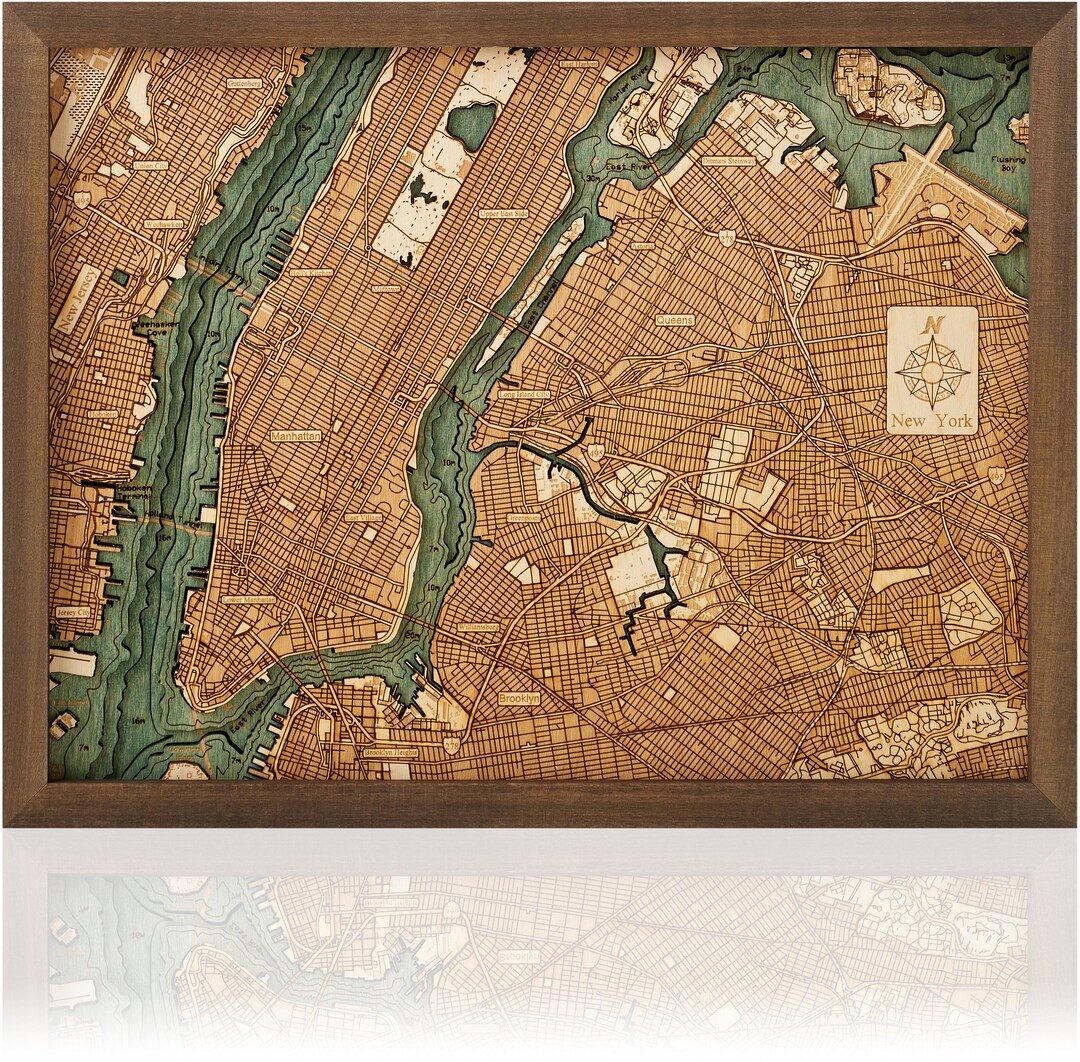 NEW YORK 3D Wall Map Made of Natural Wood, Handmade. 40.5 X 30.5 Cm ...