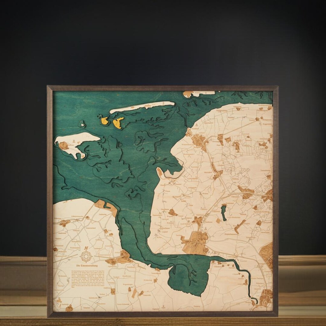 Ems Estuary 76 X 76 Cm, Unique 3D Wall Map Made of Wood, Assembled by ...