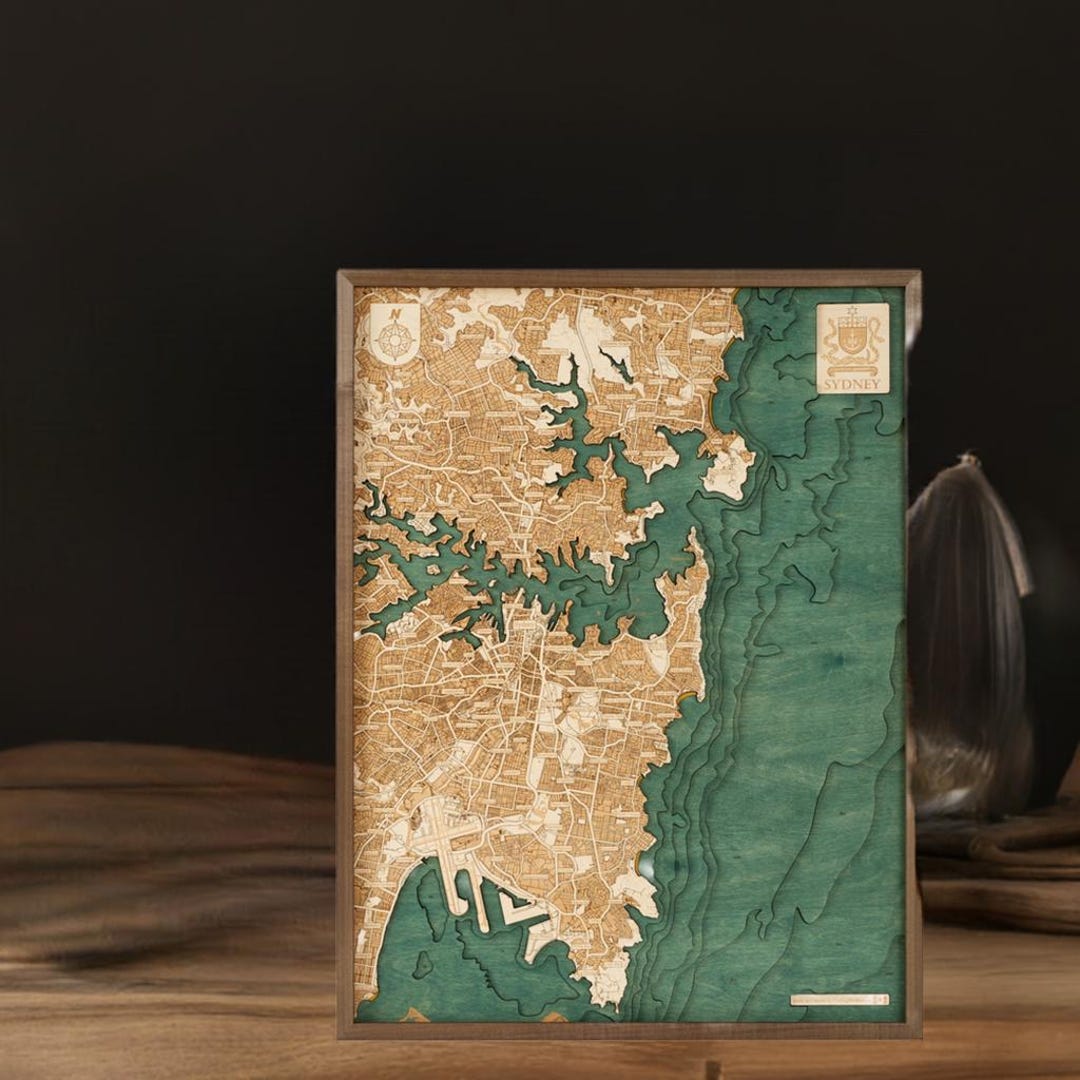 SYDNEY 3D Wall Map Made of Natural Wood, Handmade. 81 X 61 Cm. - Etsy