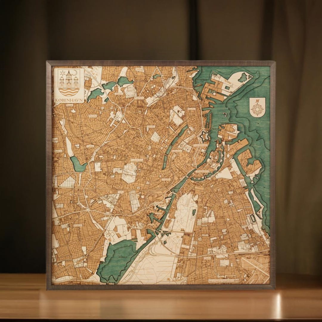 COPENHAGEN - 3D Wall Map Made of Natural Wood, Handmade. 76 X 76 Cm. - Etsy