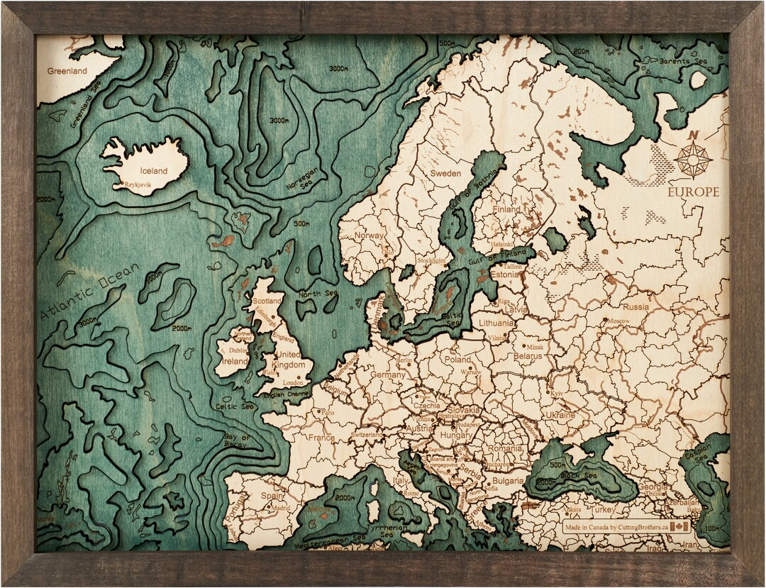 EUROPE 3D Wall Map Made by Hand From Natural Wood. 40.5 X 30.5 Cm. 20% ...