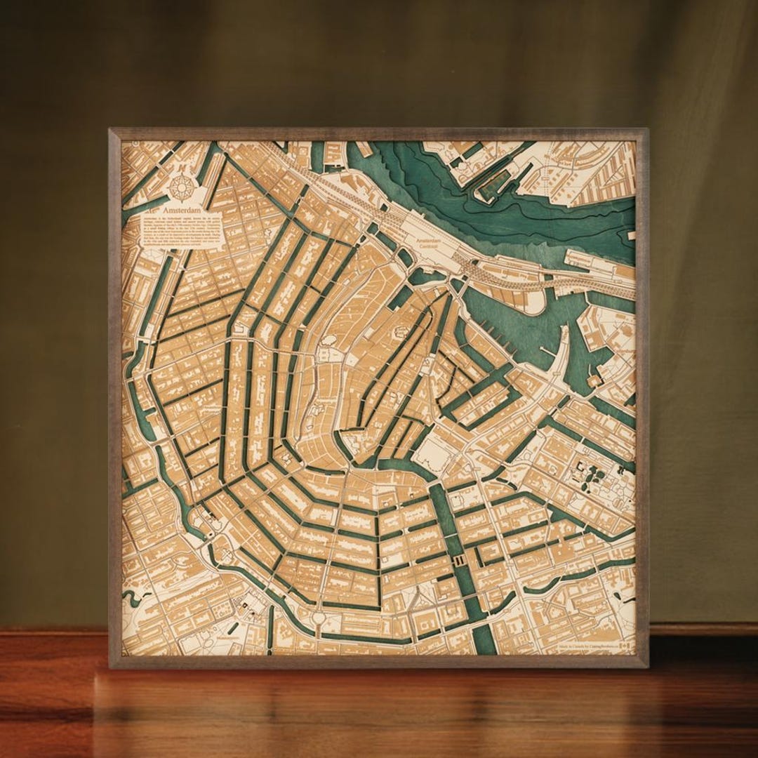 Amsterdam 3D Wall Map Made of Wood, Assembled by Hand, 76 X 76 Cm. - Etsy