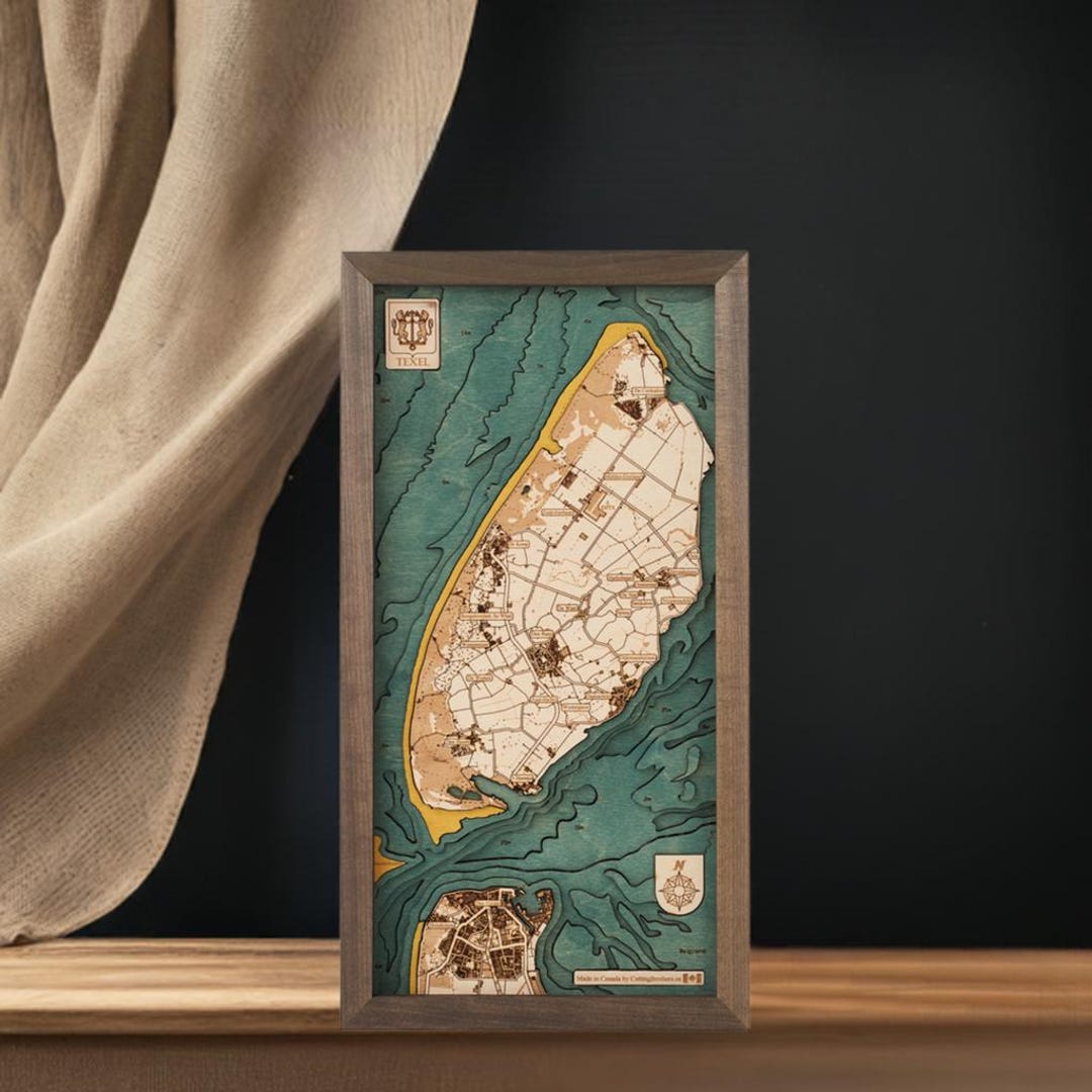 TEXEL - 3D Wall Map Made of Natural Wood, Handmade. 20 X 40.5 Cm. - Etsy