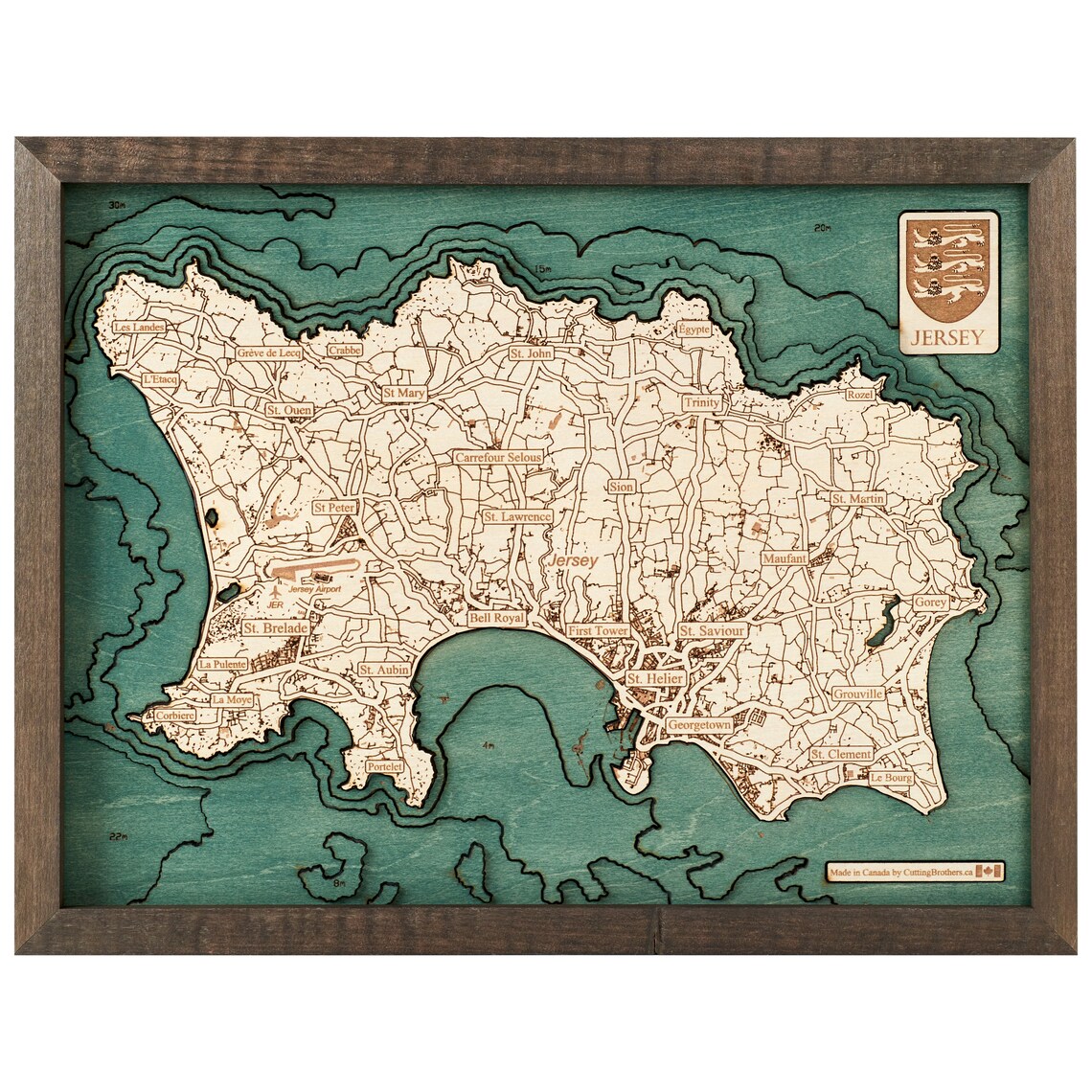 JERSEY - 3D Wall Map Made of Natural Wood, Handmade. 40.5 X 30.5 Cm ...