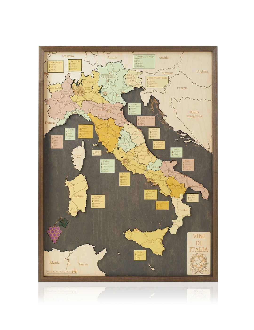 VINI DI ITALIA 3D Wall Map Made of Natural Wood by Hand - Etsy