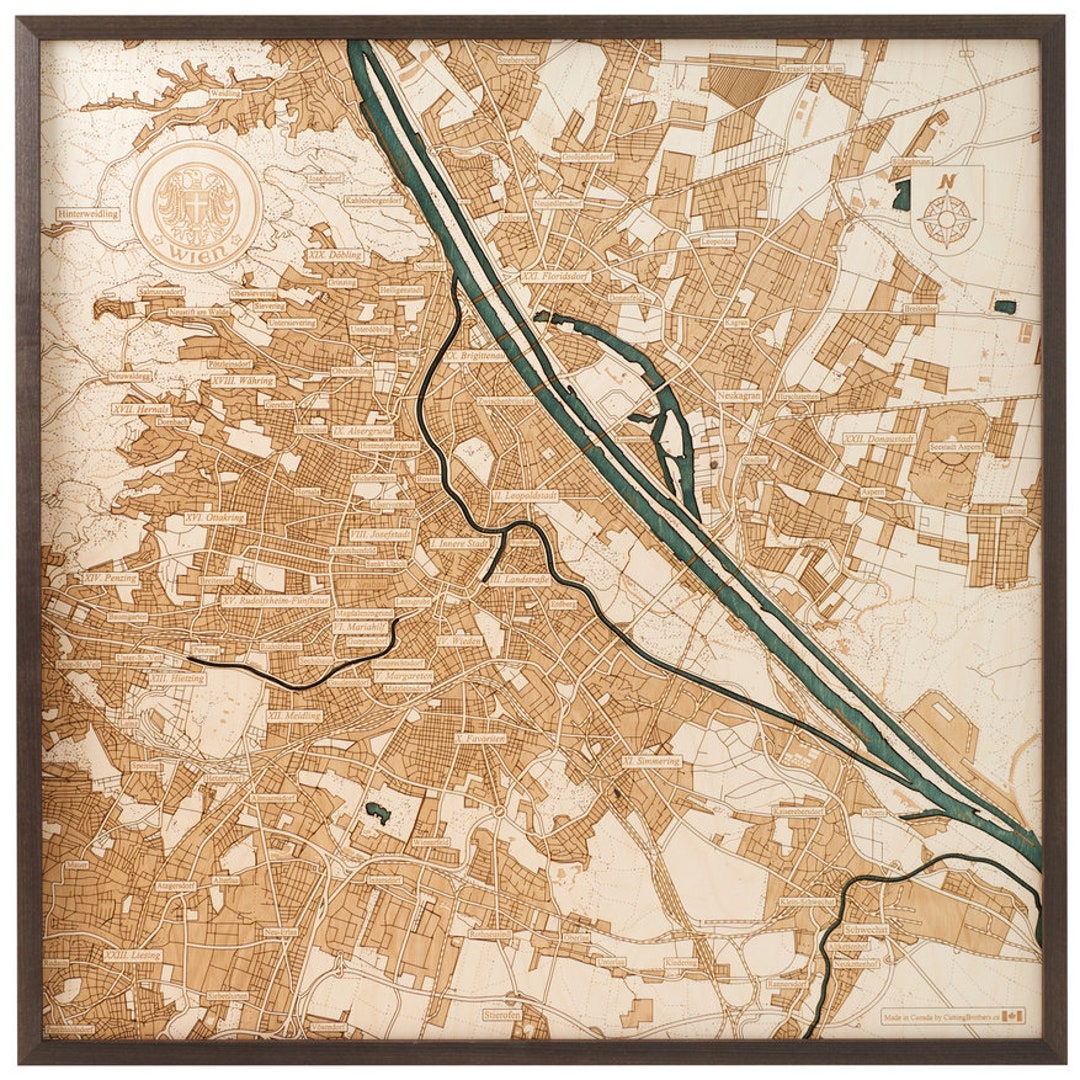 VIENNA 3D Wall Map Made of Natural Wood, Handcrafted. 76 X 76 Cm. - Etsy