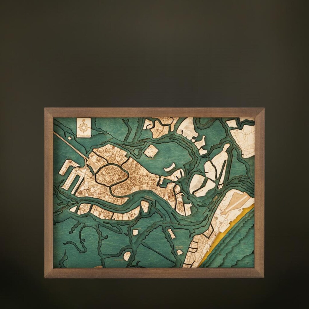 Venice 61 X 81 Cm, Unique 3D Wall Map Made of Wood, Assembled by Hand ...