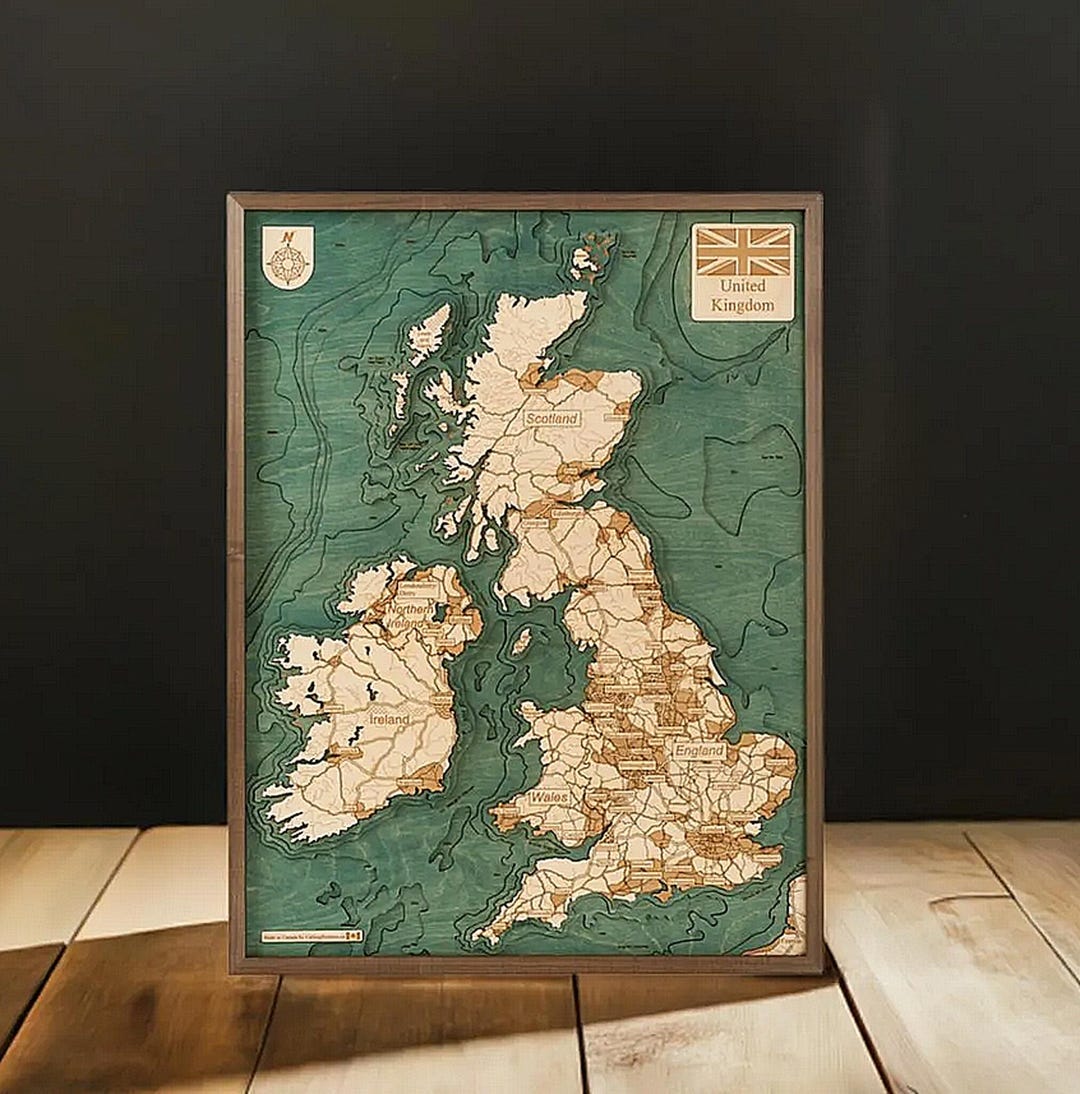 UNITED KINGDOM / Great Britain 3D Wall Map Made of Natural Wood ...
