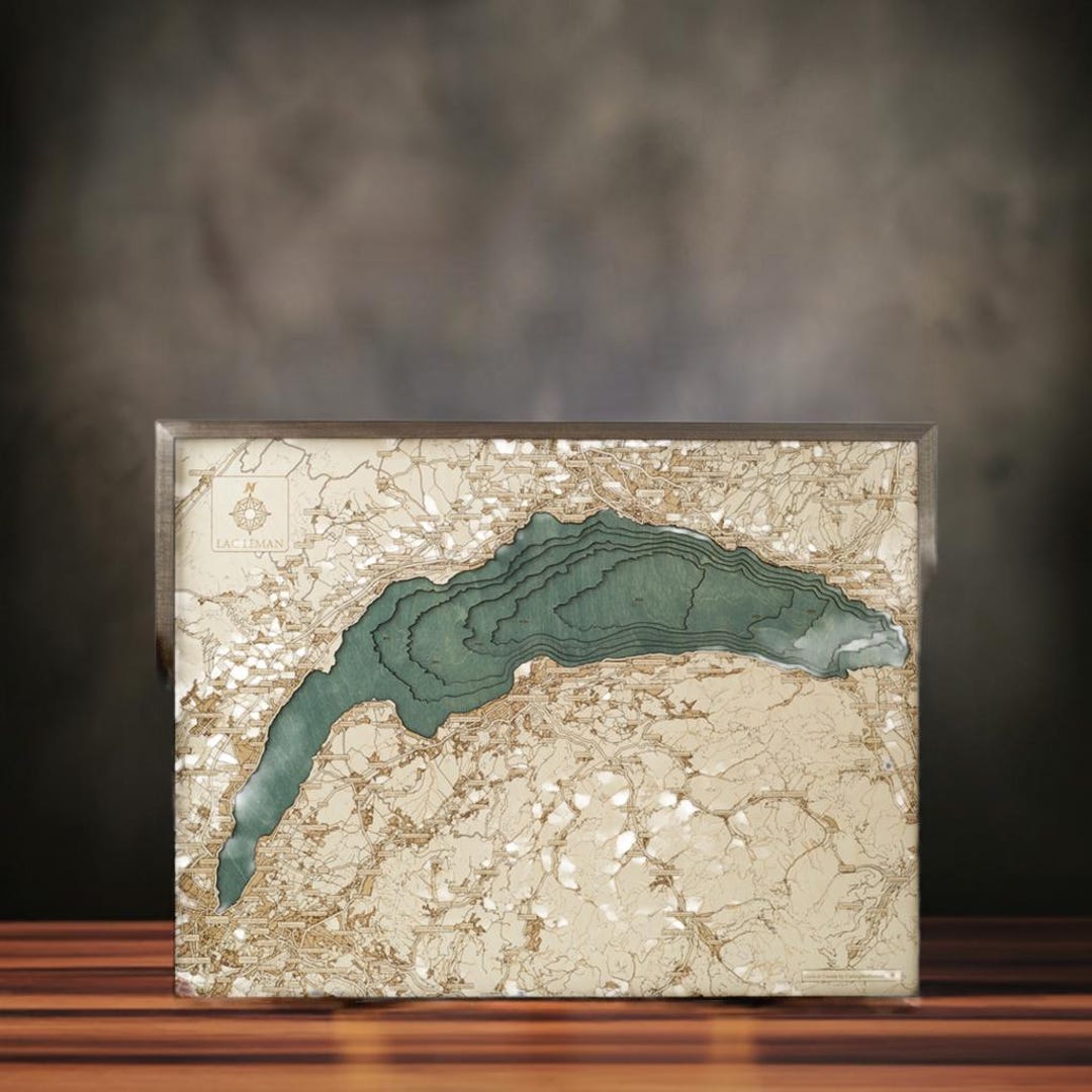LAC LEMAN / Lake Geneva 3D Wall Map Handmade From Natural Wood. - Etsy UK