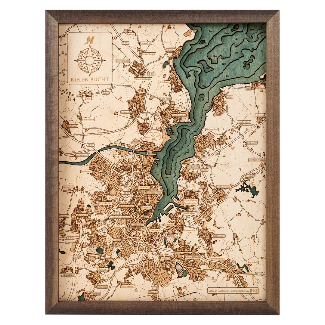 Kiel Bay 40.5 X 30.5 Cm, Unique 3D Wall Map Made of Wood, Assembled by ...