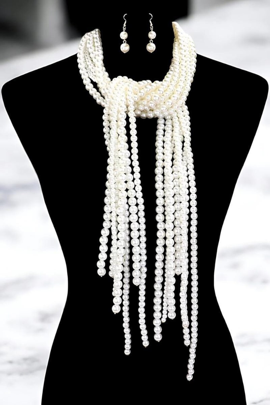 Pearl Necklace & Earring Set Statement Piece Multi Wearing Options Long ...