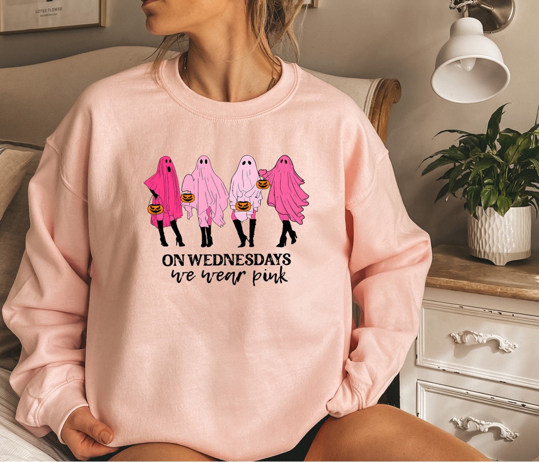 On Wednesdays We Wear Pink Halloween Ghost Sweatshirt Halloween Ghost ...