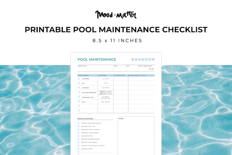 Printable Pool Maintenance Checklist, Pool Service Log (PDF) - Etsy