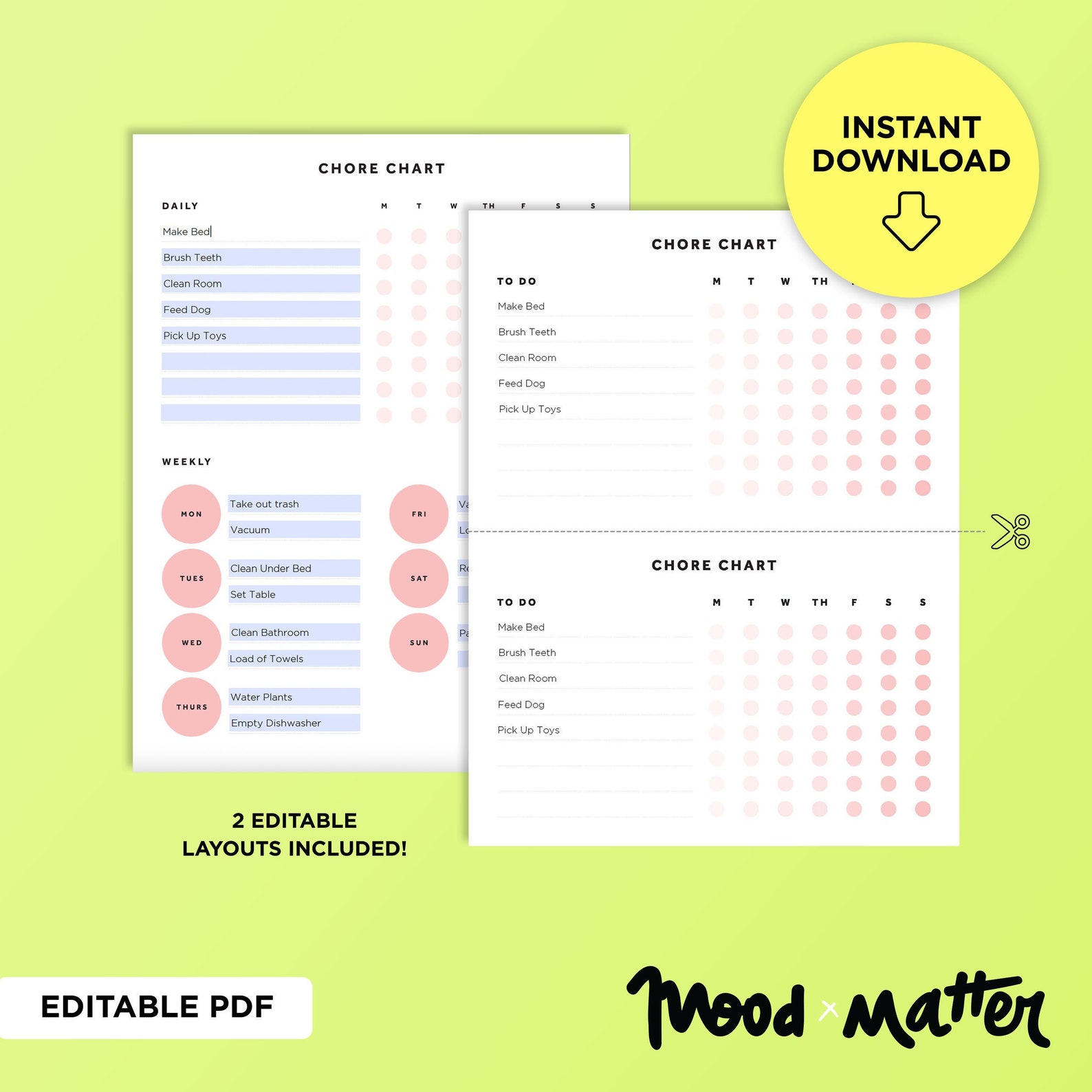 EDITABLE Kids Chore Chart Kids Schedule TODO List Includes 8 Colors - Etsy