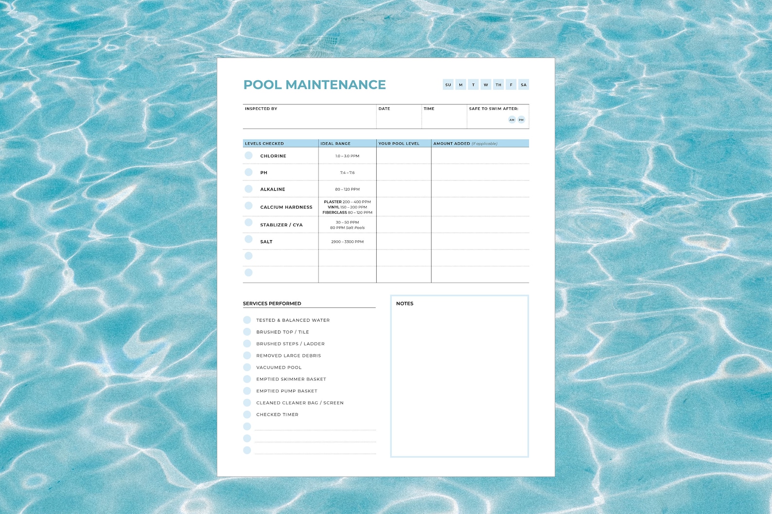Printable Pool Maintenance Checklist, Pool Service Log (PDF) - Etsy