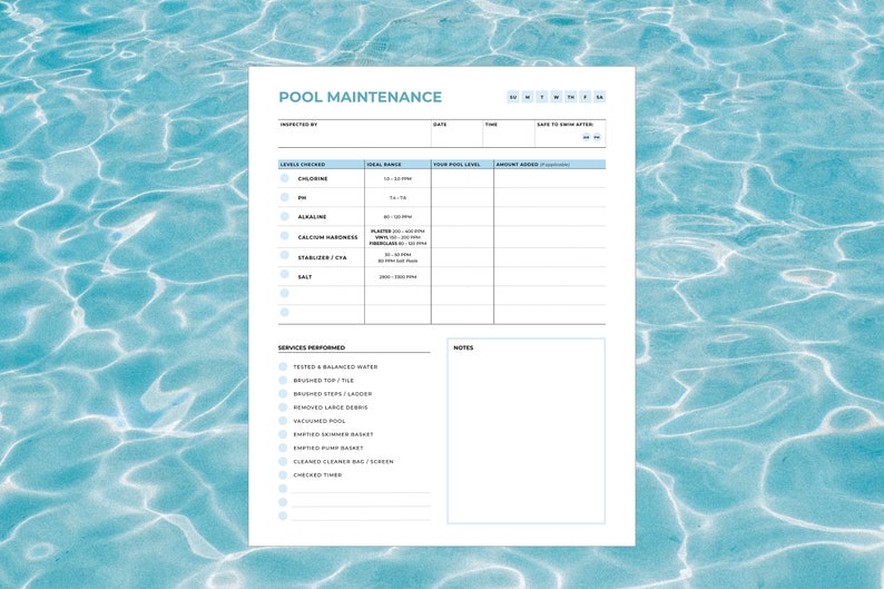 Printable Pool Maintenance Checklist, Pool Service Log (PDF) - Etsy