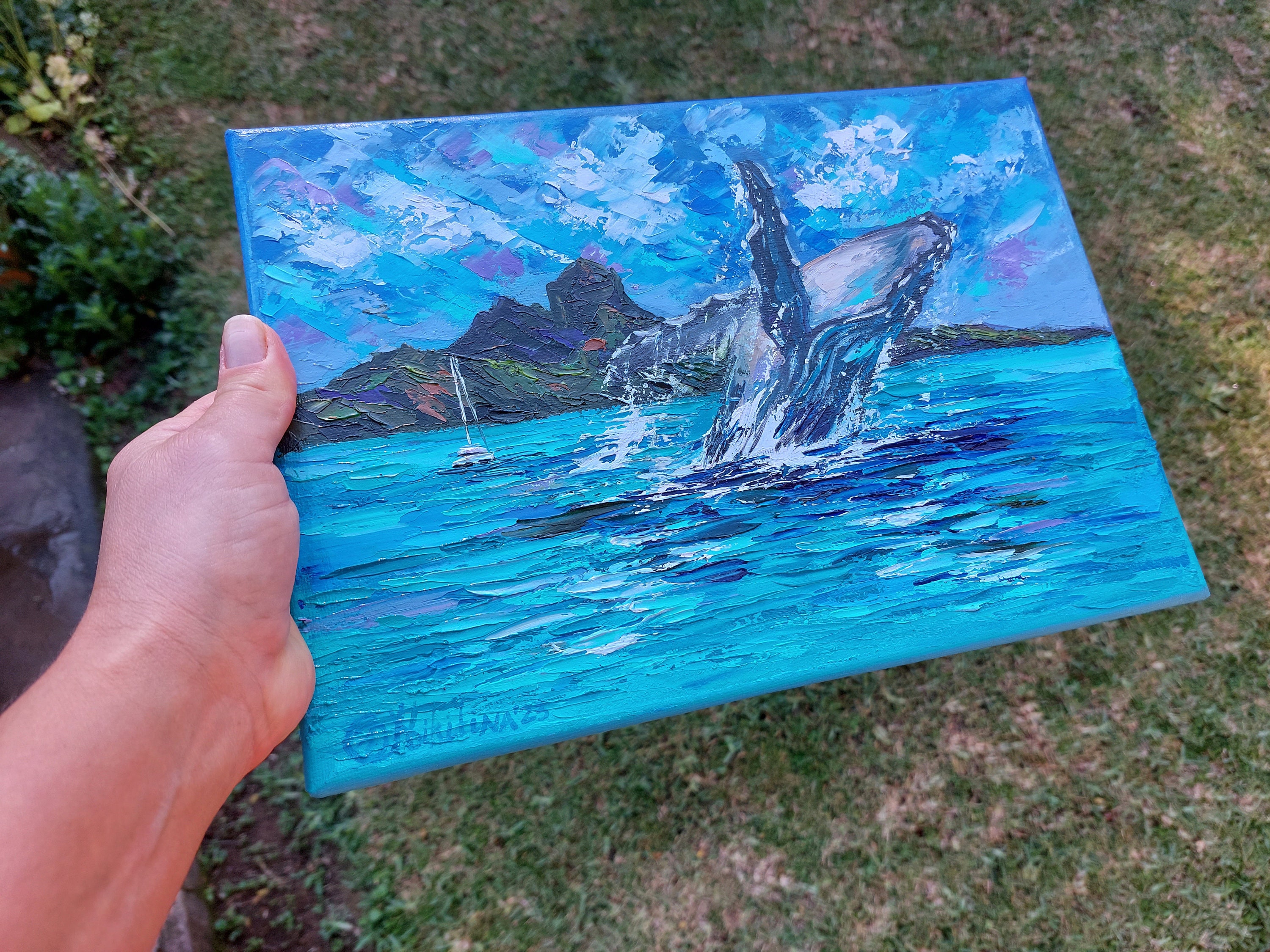 Whale Painting Bora Bora Impasto Humpback Seascape Oil Art Palette ...