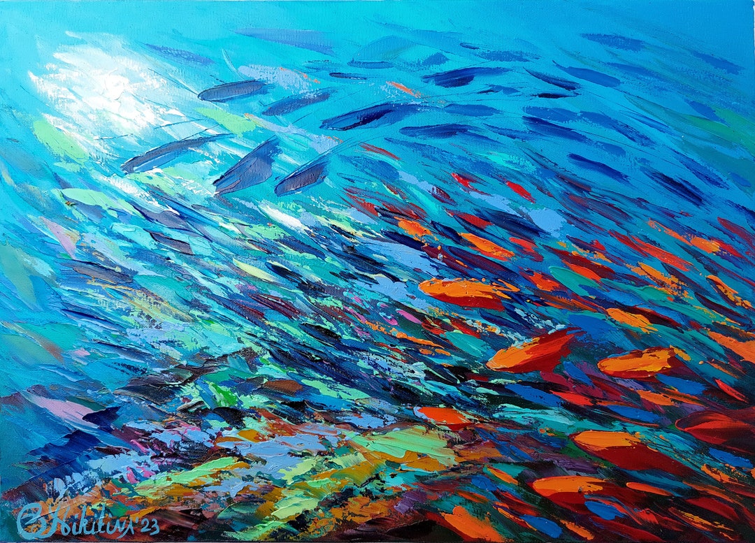 Fish Painting Coral Underwater Artwork Original Art Oil Painting Ocean ...
