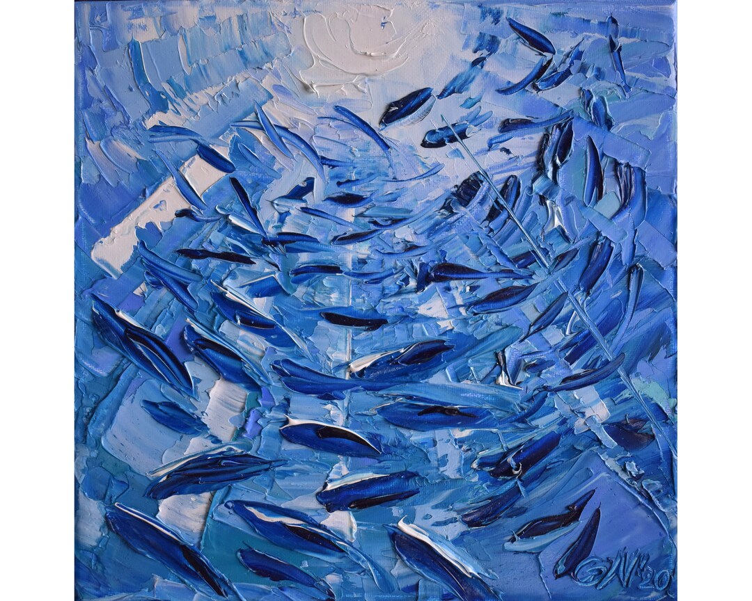 Sardines Painting Fish Underwater Seascape Original Art Oil on Canvas ...