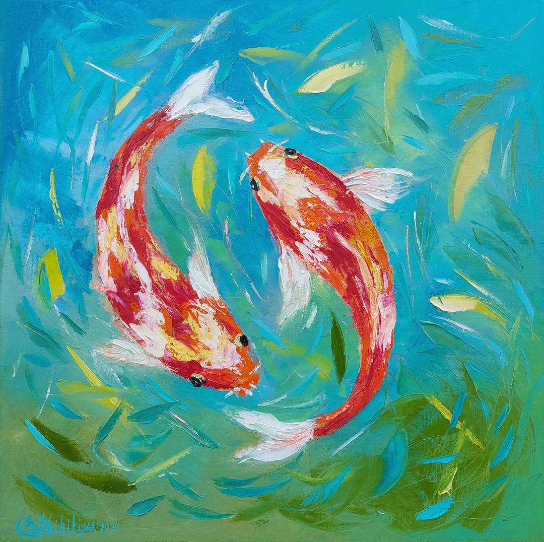 Koi Fish Painting Goldfish Original Art Oil Painting Pond Fish Artwork ...