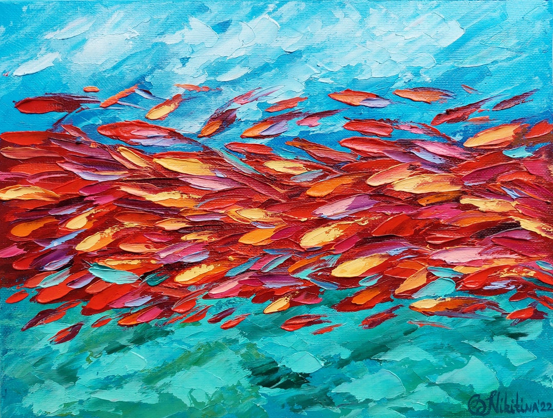Red Fish Painting Underwater Original Art Sea Life Artwork Ocean Art ...