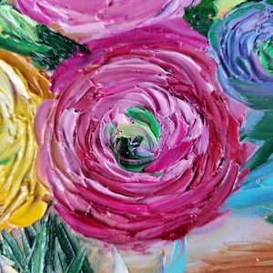 Ranunculus Painting Flowers Original Art Floral Oil Painting Impasto ...