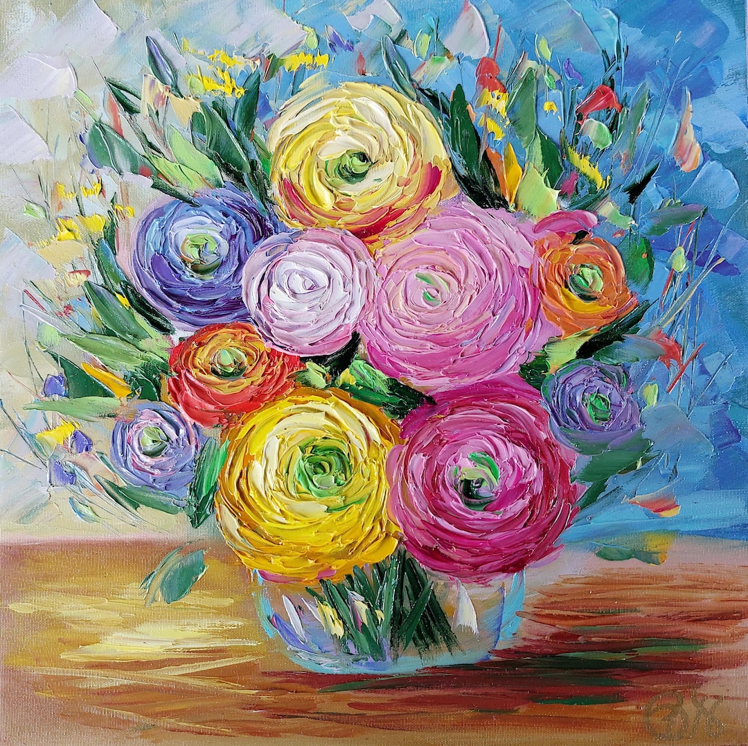 Ranunculus Painting Flowers Original Art Floral Oil Painting Impasto ...