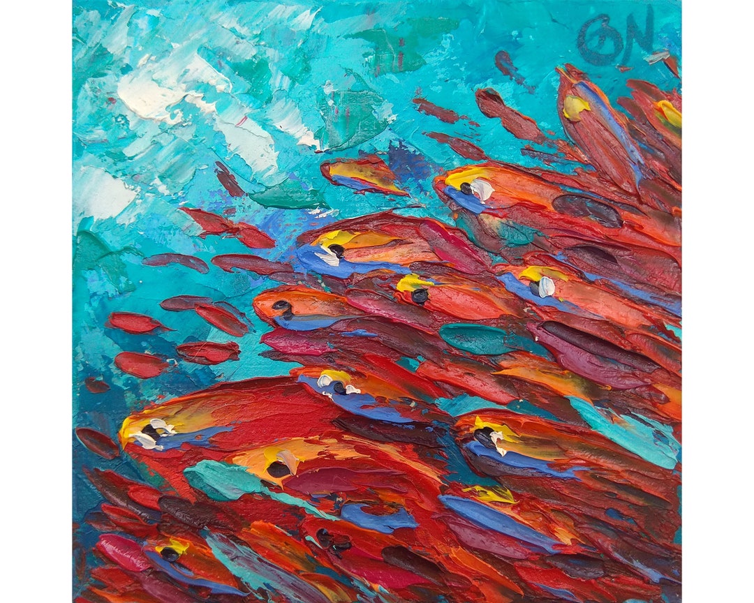 Red Fish Painting Underwater Original Art Ocean Animal Artwork - Etsy
