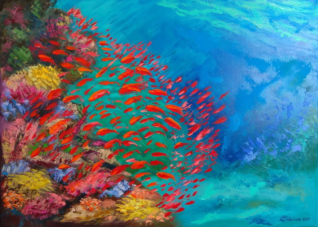 Coral Reef Underwater Painting Original Art Fish Artwork Ocean Art Sea ...