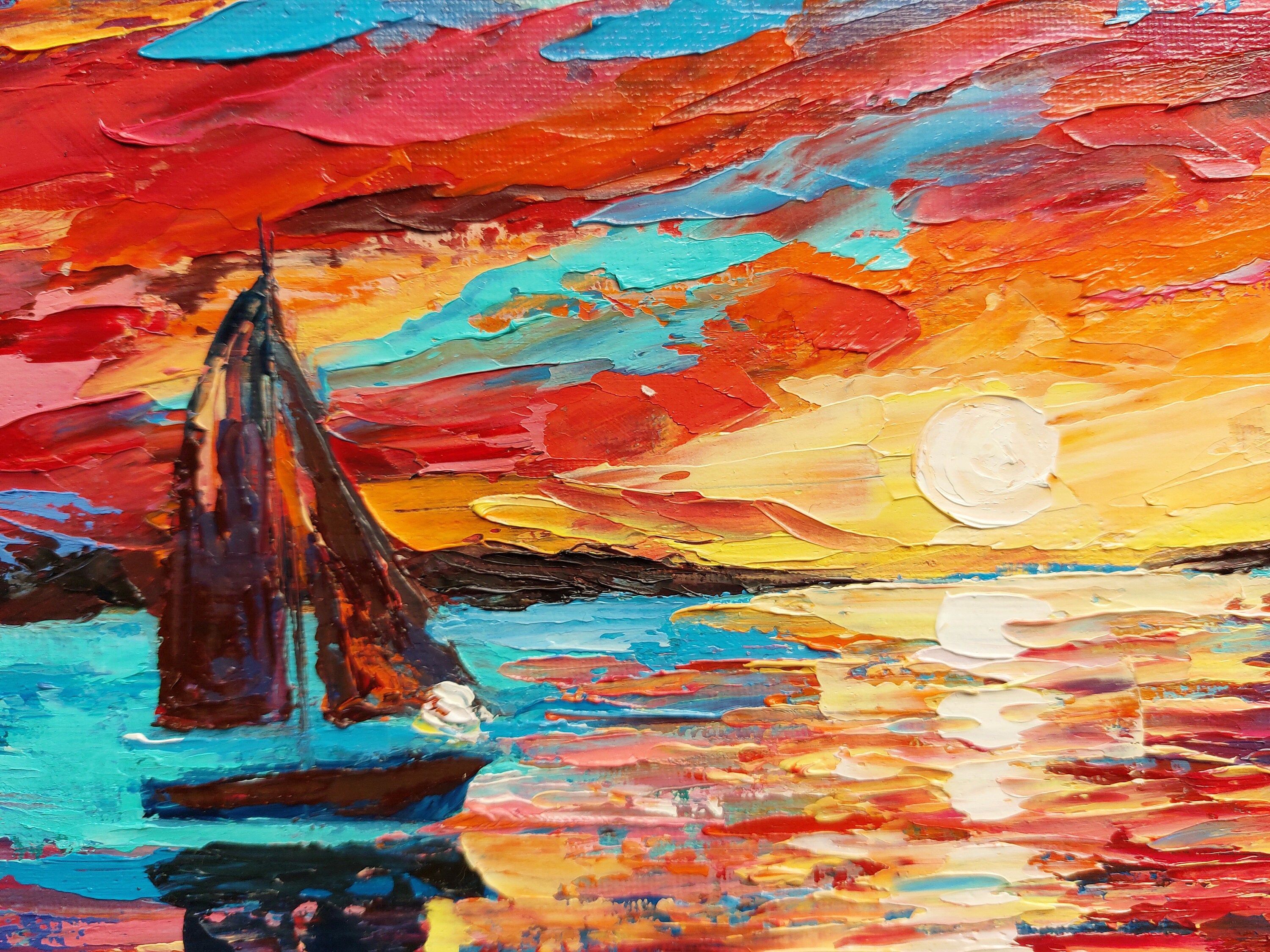 Sailboat Sunset Painting: Impasto Ocean Seascape Art (9x12) - Etsy