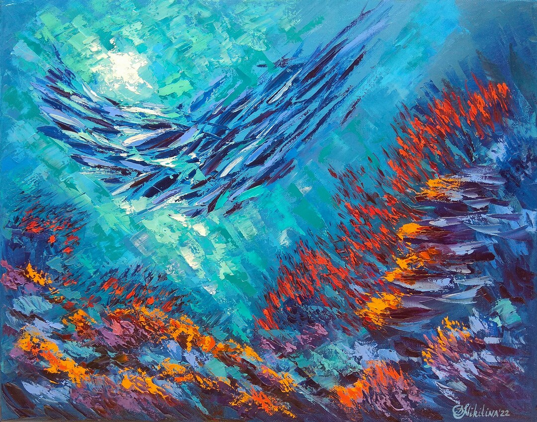 Hawaii Coral Reef Painting: Underwater Fish Impasto Art (12x8) - Etsy